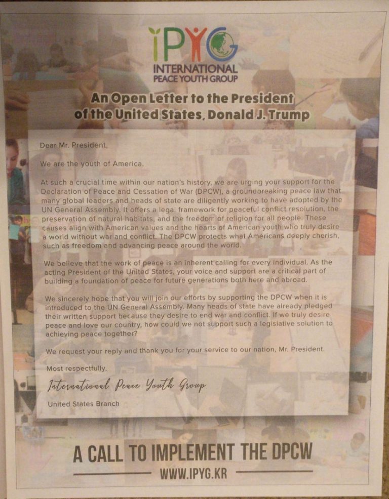 Peace Letters to President Donald J. Trump - A STEP TOWARDS PEACE