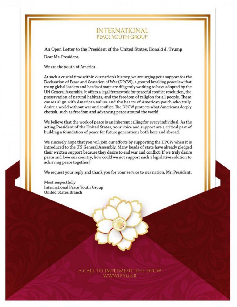 Peace Letters to President Donald J. Trump - A STEP TOWARDS PEACE