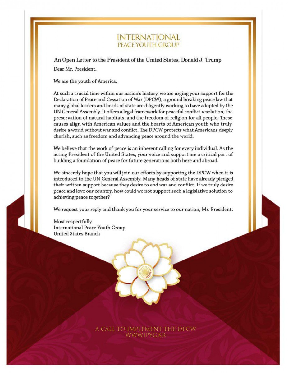 Peace Letters to President Donald J. Trump - A STEP TOWARDS PEACE